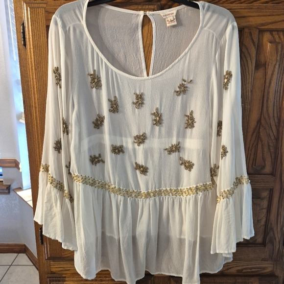 Sundance | Tops | Sundance Cream Sheer Top With Gold Beadwork Sequins ...
